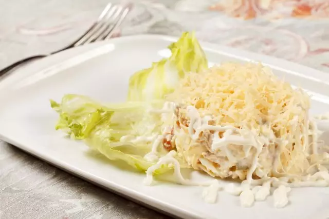 Mushroom salad, chicken breast and cheese recipe photo