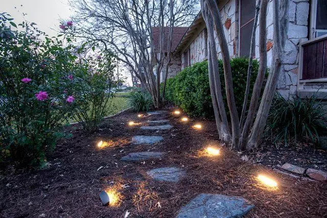 Lâmpadas ao longo de uma pista de jardim