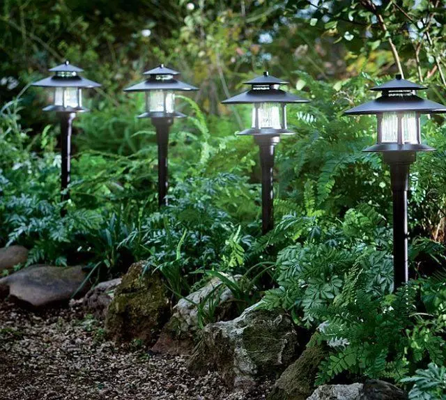 Destacando un camino de jardín con lámparas de paneles solares.