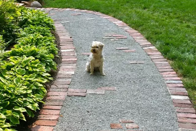 Walkway with brick curb