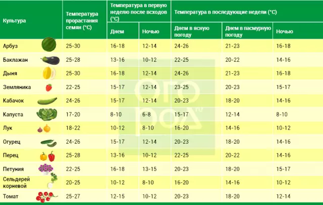 Optimal temperature for growing seedlings