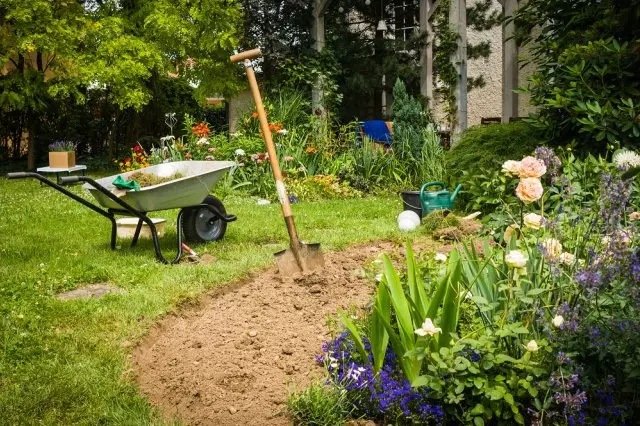 Jorduppdatering i en blomsterbädd