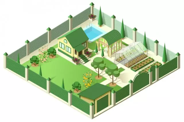 Sân nhà riêng với Plat of Land phía sau hàng rào cao. Minh họa 3d isometric. Bị cô lập trên vector trắng