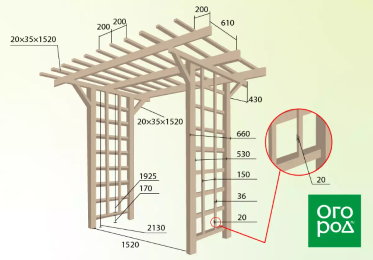 Teikning skreytingar trellis fyrir vínber