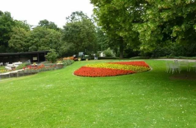 Hermoso macizo de flores simboliza la bandera de la ciudad de karlsruhe